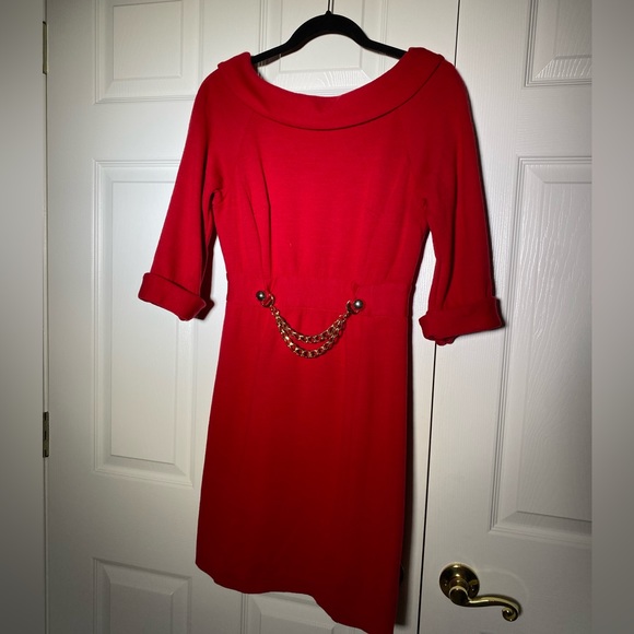Dresses | Vintage Red Dress With Heavy Chain Belt And Gold Buttons On ...
